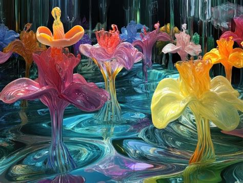 Vibrant Glass Flower Art Installations In Colorful And Illuminated