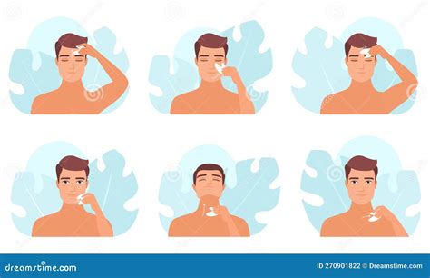 Gua Sha Facial Massage Infographic Set Male Characters Massaging Skin