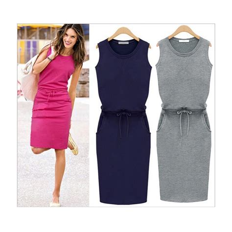 2018 Summer Casual One Piece Dress O Neck Package Hip Women Sleeveless