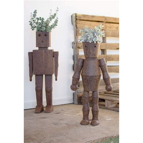 Robot Planters Metal Brown Set Of Two Decor 14 X 9 X 37t