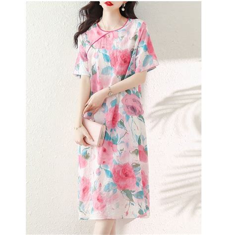 玩美衣櫃復古國風彩繪花卉印花改良旗袍m 4xl Reko 短袖洋裝 Yahoo奇摩購物中心