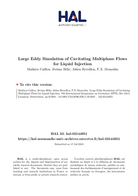 pdf large eddy simulation of a cavitating multiphase flow for liquid