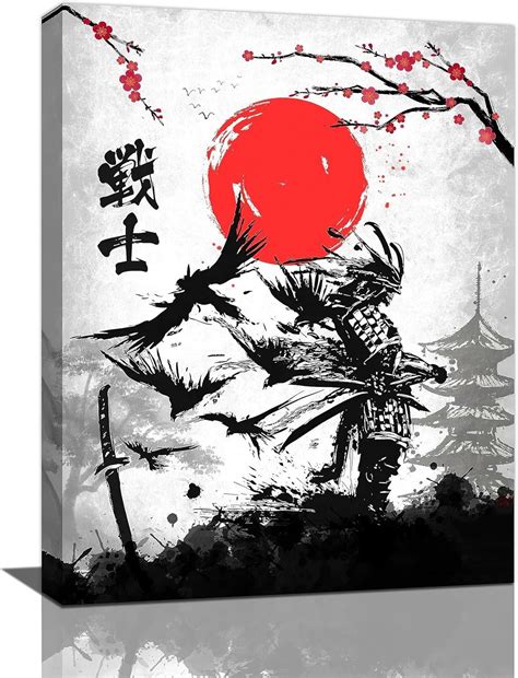 Aaberic Japanese Wall Art Samurai Cherry Blossom Pictures Wall Decor