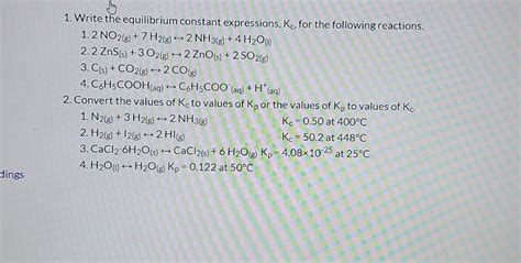 Solved hind 1. Write the equilibrium constant expressions, | Chegg.com