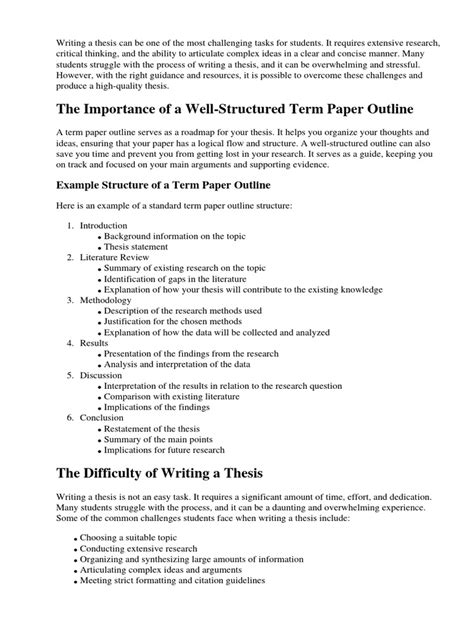 Term Paper Outline Example Structure Pdf Methodology Thesis