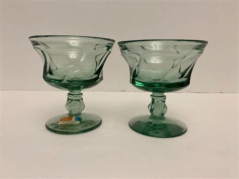 Jamestown Green Fostoria Swirl Stem Sherbet Goblets Lot Of 2 Etsy