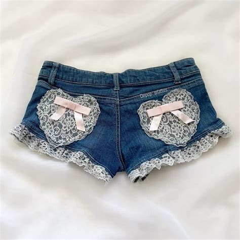 Ruffle Lace Denim Shorts With Heart Pockets From Depop Denim And