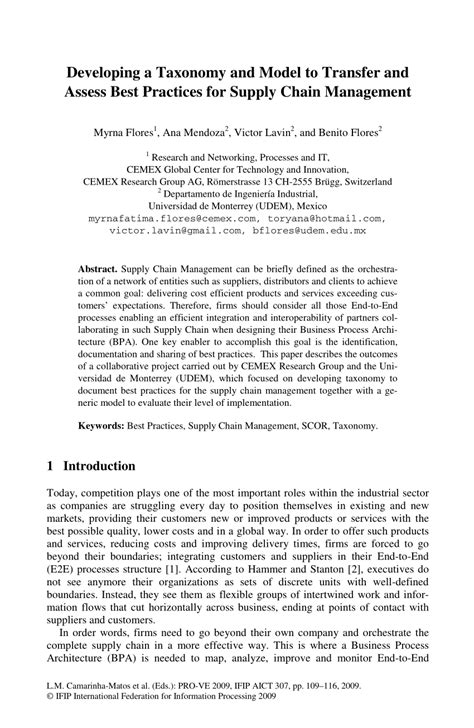 PDF Developing A Taxonomy And Model To Transfer And Assess Best Practices For Supply Chain