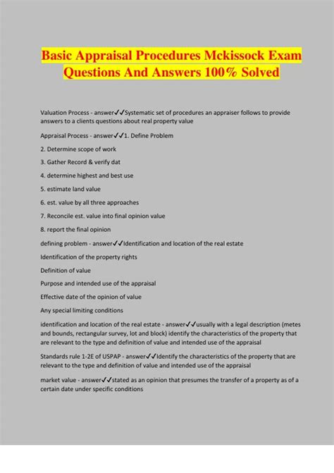 Basic Appraisal Procedures Mckissock Exam Questions And Answers 100