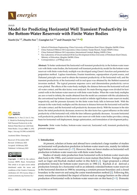 Pdf Model For Predicting Horizontal Well Transient Productivity In The Bottom Water Reservoir