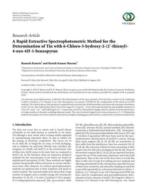 Pdf A Rapid Extractive Spectrophotometric Method For The Determination Of Tin With 6 Chloro 3
