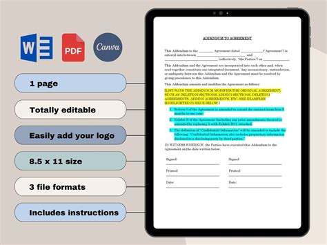 Agreement Addendum Template Attorney Written Editable Instant