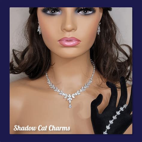 Bridal Necklace Set Swarovski Crystal Earrings Long Light Drop Bridal
