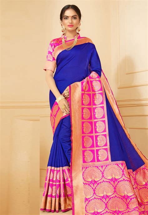 Blue Banarasi Silk Festival Wear Saree 161258 Saree Designs Silk
