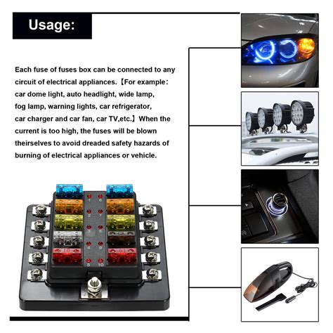 10 Way Blade Fuse Box With LED Indicator Fuse Bloc Vicedeal