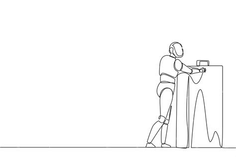 Premium Vector Single Continuous Line Drawing Robots Standing And Hugging Huge Briefcase
