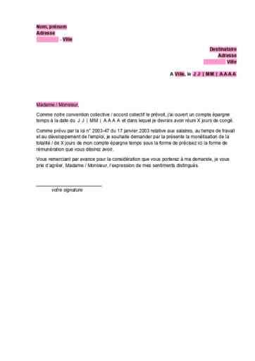 Modèle de lettre pour débloquer votre compte épargne temps Trouvet on Job