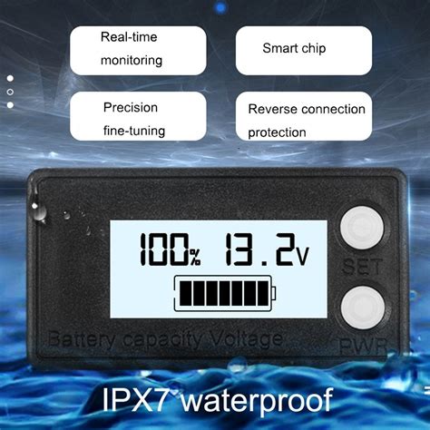 Waterproof LCD Two Wire Lead Acid Lithium Battery Digital Display Voltage Meter 8 100V Blue