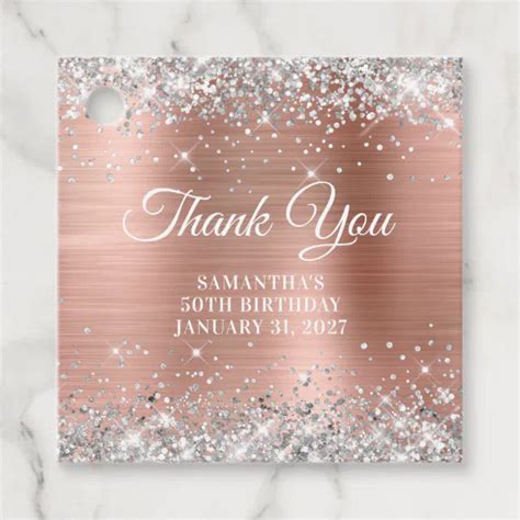 Silver Glitter Rose Gold 50th Birthday Thank You Favor Tags Zazzle