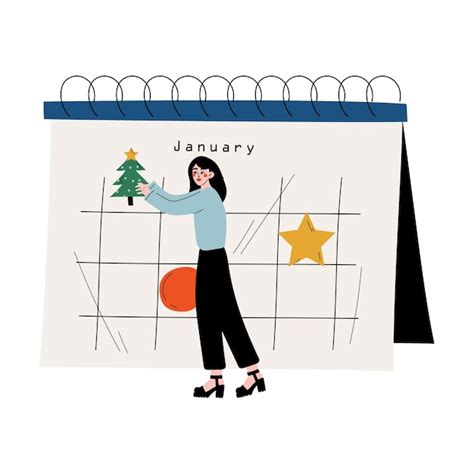 Premium Vector Young Woman Planning Important Events On Big Calendar