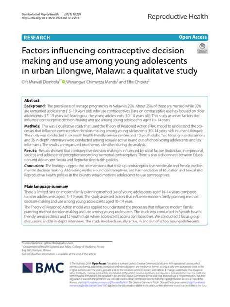 Factors Infuencing Contraceptive Decision Making And Use Among Young