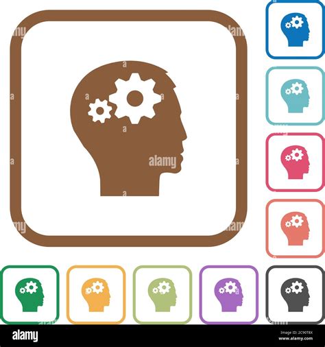 user settings simple icons in color rounded square frames on white