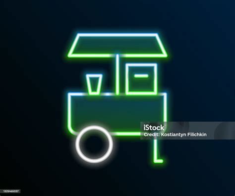 검은 배경에 고립 된 빛나는 네온 라인 패스트 스트리트 푸드 카트 아이콘 어반 키오스크 다채로운 개요 개념 벡터 거리에 대한 스톡 벡터 아트 및 기타 이미지 Istock