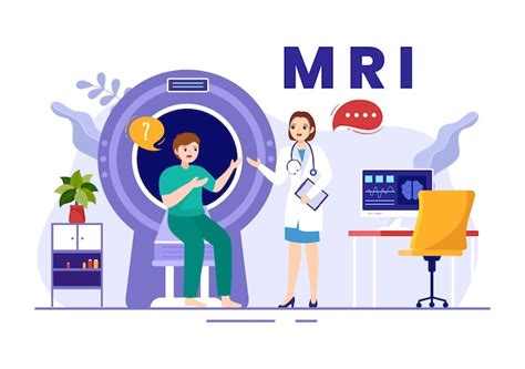 의료 검사 및 Ct 스캔 디자인에 의사와 Mri 또는 자기 공명 영상 그림 프리미엄 벡터