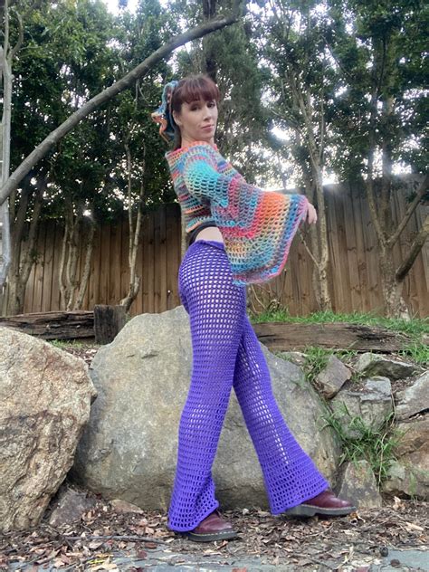 Crochet Easy Mesh Flaresmesh Pantstrousers Pattern Pdf All Sizes