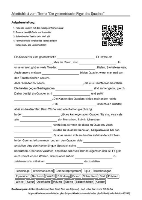 Arbeitsblatt Mit Lückentext Zum Thema Die Geometrische Figur Des