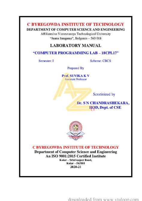 C Programming Laboratory 18cpll17 Or 27 C Byregowda Institute Of