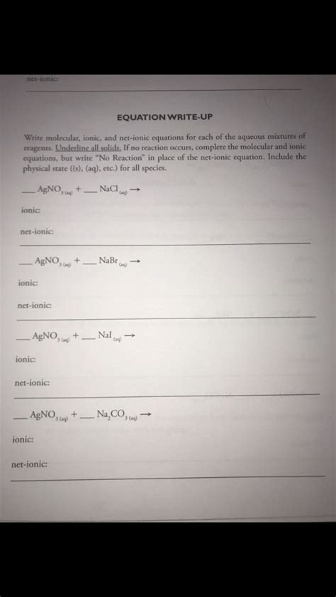 Solved Net Ionic EQUATION WRITE UP Write Molecular Ionic Chegg Com