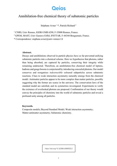 Pdf Annihilation Free Chemical Theory Of Subatomic Particles