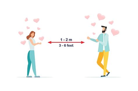 거리 기호를 유지합니다 코로노 바이러스 전염병 보호 장비 예방 조치 자신을 보호하기 위한 단계 1미터 거리를 유지합니다 벡터