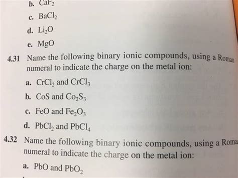 Solved Name The Following Binary Ionic Compounds Using A Roman Numeral 1 Answer