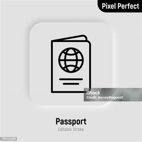지구본 가는 선 아이콘이 있는 여권입니다 완벽한 픽셀 획 편집 가능한 획 식별 문서의 현대 벡터 그림입니다 관광에 대한 스톡 벡터 아트 및 기타 이미지 Istock