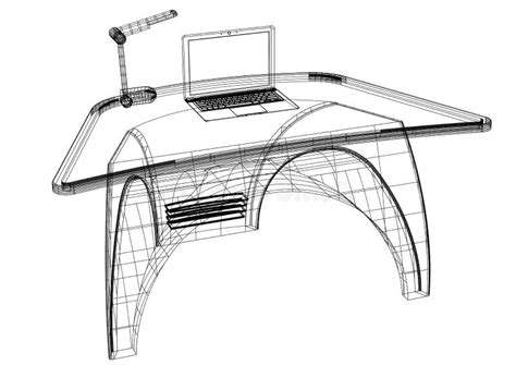 Modern Computer Desk 3d Blueprint Isolated Stock Illustration