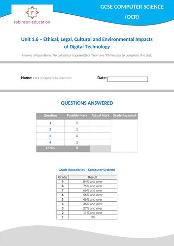 gcse computer science ocr class test unit 1 6 ethical legal