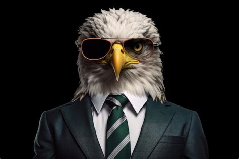 Premium Ai Image Eagle In Suit And Sunglasses On Black Background