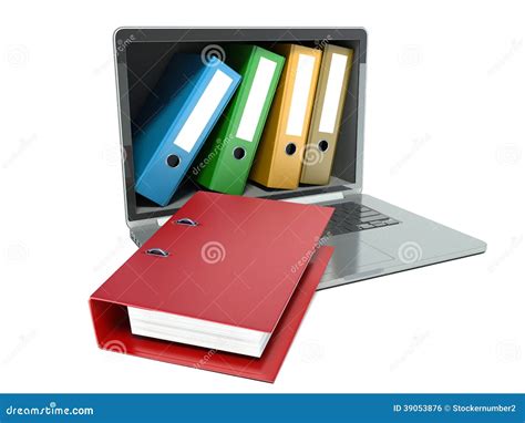 File In Database Laptop With Ring Binders Stock Illustration Illustration Of Order