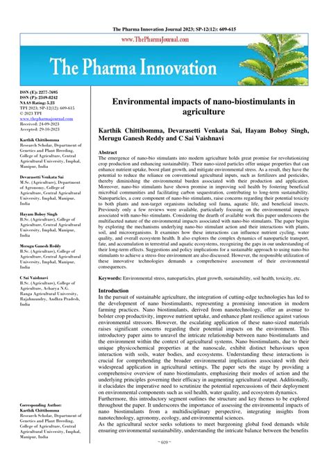 Pdf Environmental Impacts Of Nano Biostimulants In Agriculture