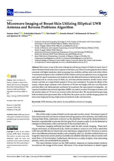 Pdf Microwave Imaging Of Breast Skin Utilizing Elliptical Uwb Antenna