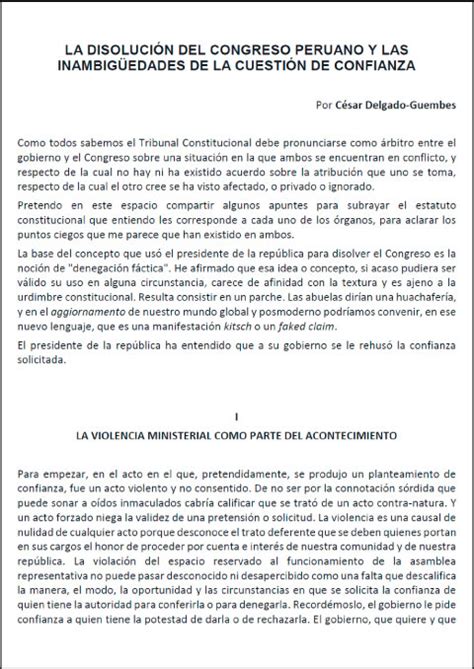 La Disolución Del Congreso Peruano Y Las Inambigüedades De La Cuestión