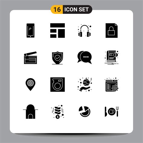 Set Of 16 Modern Ui Icons Symbols Signs For Clapboard Action Layout Lock Document Editable
