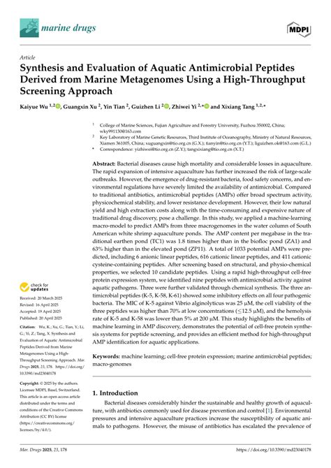 Pdf Synthesis And Evaluation Of Aquatic Antimicrobial Peptides
