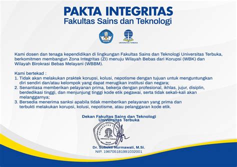 Zona Integritas Universitas Terbuka Fst