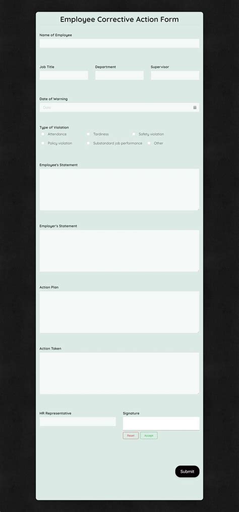 Employee Corrective Action Form Disciplinary Template