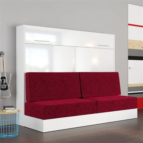 Armoire lit escamotable VERTIGO SOFA façade blanc brillant canapé rouge couchage cm