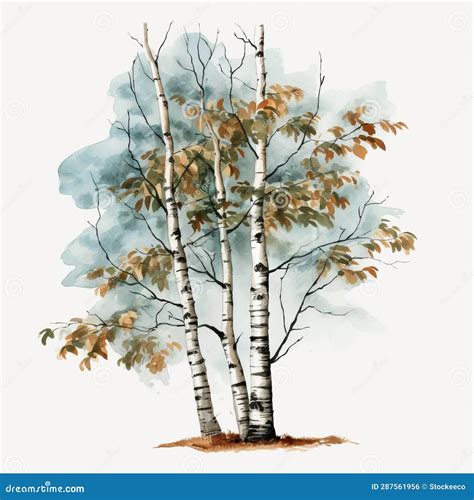 Hauntingly Beautiful Watercolor Birch Tree Illustration Stock
