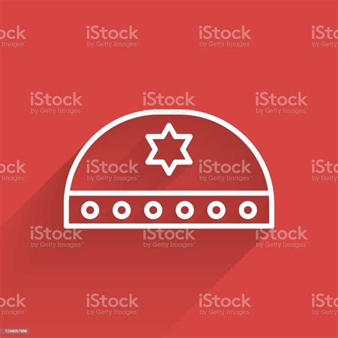 긴 그림자로 고립 된 다윗 아이콘의 별과 흰색 라인 유대인 Kippah 유대인 야물케 모자 벡터 일러스트레이션 12월에 대한